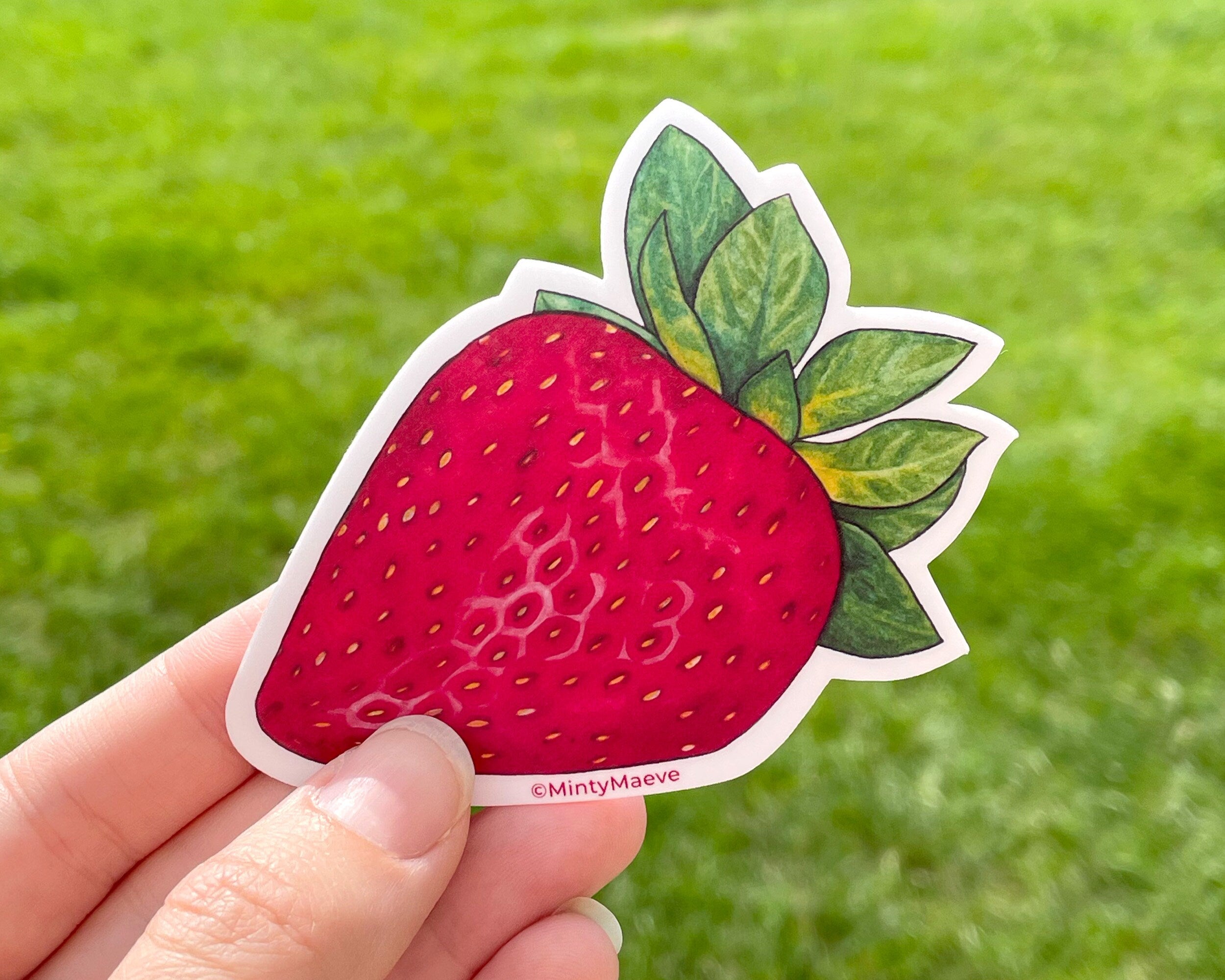Strawberry Waterproof Sticker – Minty Maeve LLC